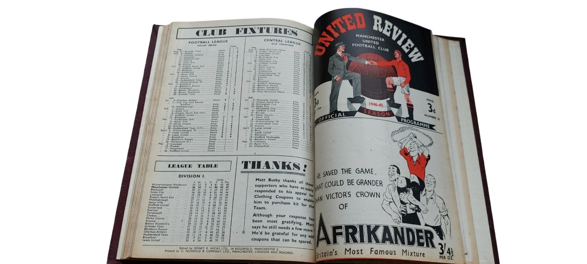 A Bound Volume of Manchester United Programmes for 1946-47