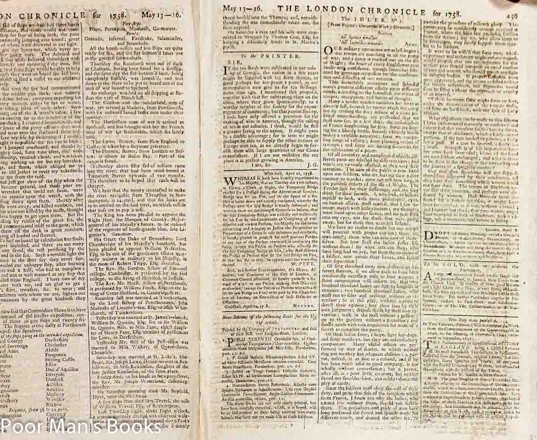 AN EIGHTEENTH CENTURY NEWSPAPER - THE LONDON CHRONICLE [1758]