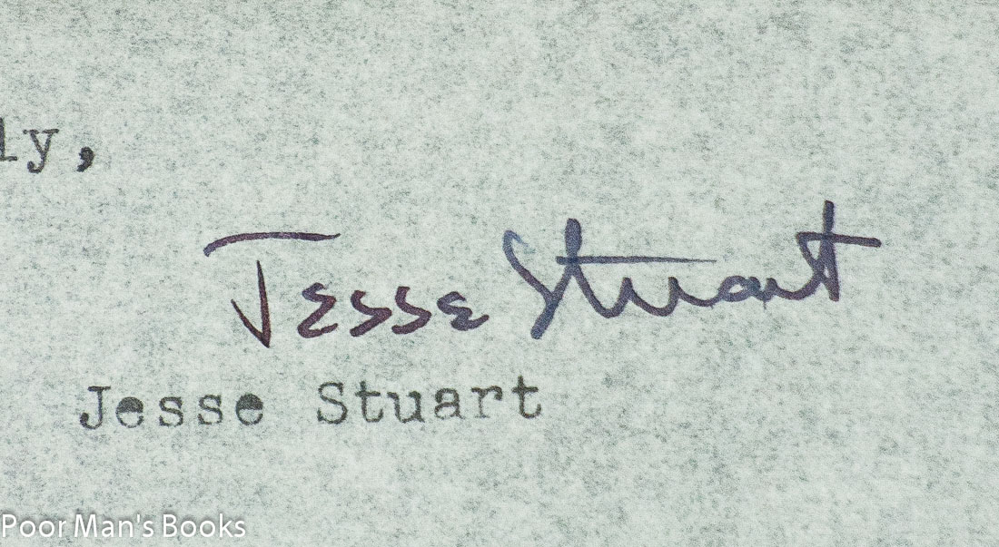 JESSE HILTON STUART SIGNED BY STUART. TLS TO JOURNALIST DEANE MORRISON