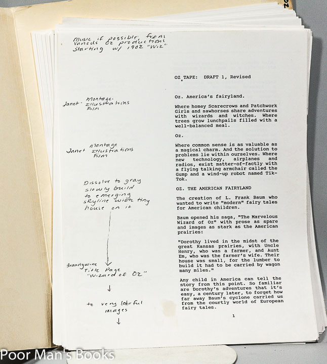 OZ; THE AMERICAN FAIRYLAND AUDIO TYPE SCRIPT- FOUR TYPESCRIPTS , DRAFT ...