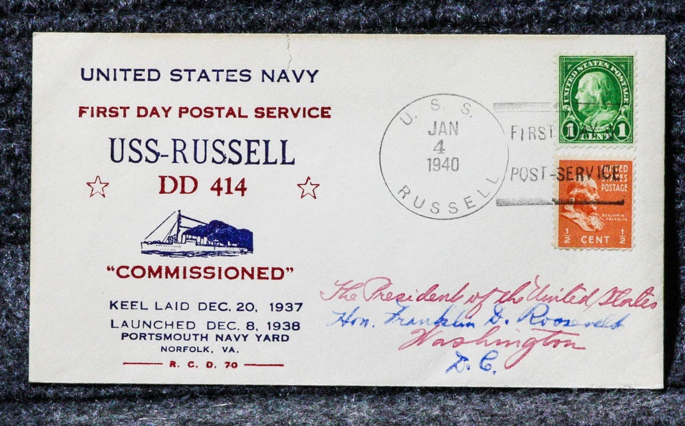 USS RUSSELL NAVAL CACHET ADDRESSED TO FRANKLIN D ROOSEVELT FROM HIS ...