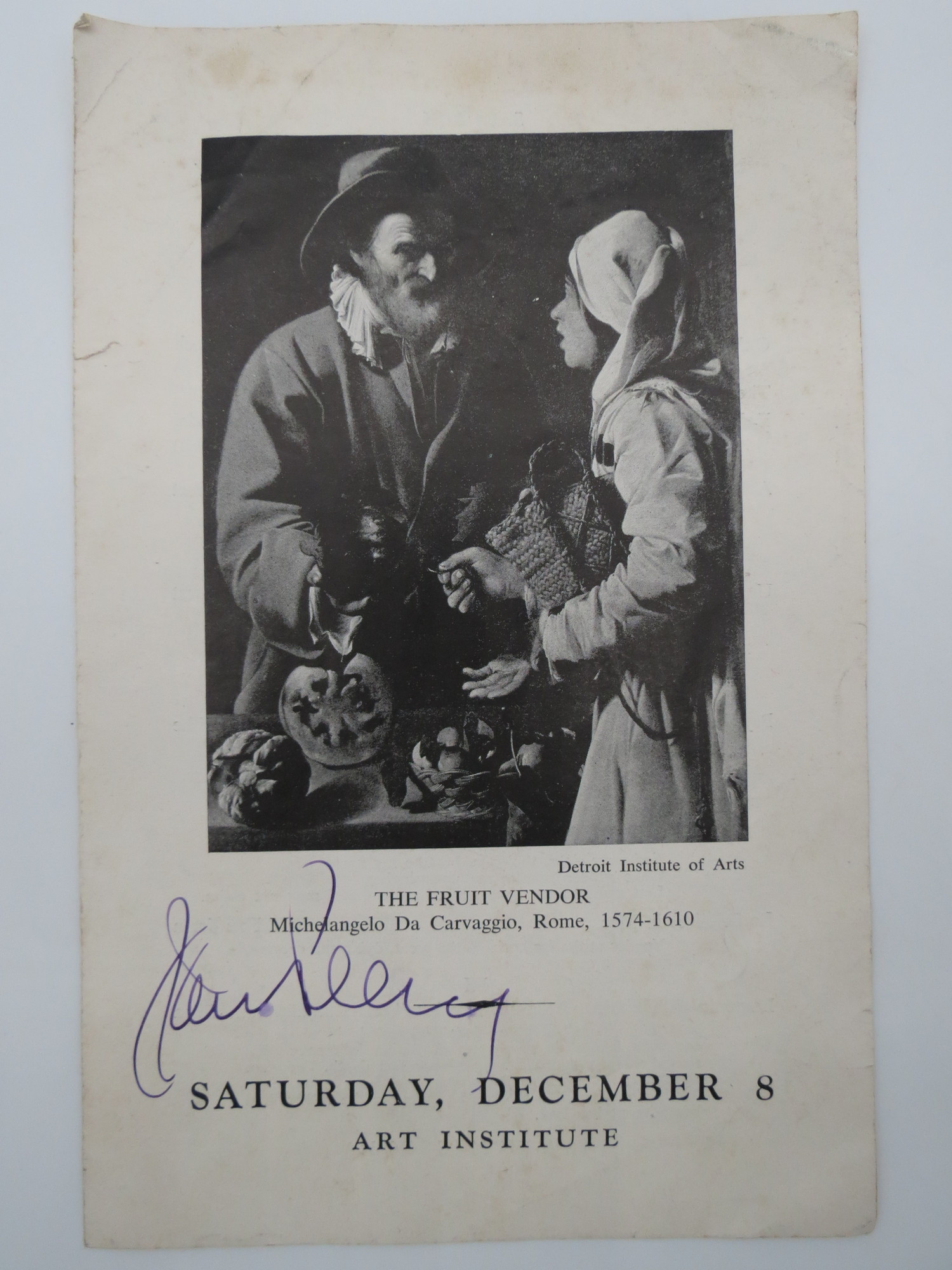 JAN PEERCE SIGNED PROGRAM. DETROIT INSTITUTE OF ARTS, DECEMBER 8 (C ...