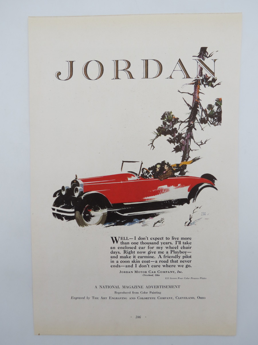 VINTAGE JORDAN PLAYBOY CAR ADVERTISING COLOR PRINT