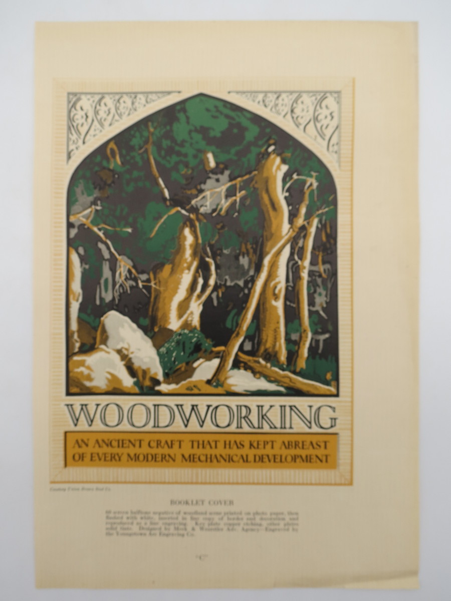 VINTAGE WOODWORKING COLOR WOODCUT PRINT