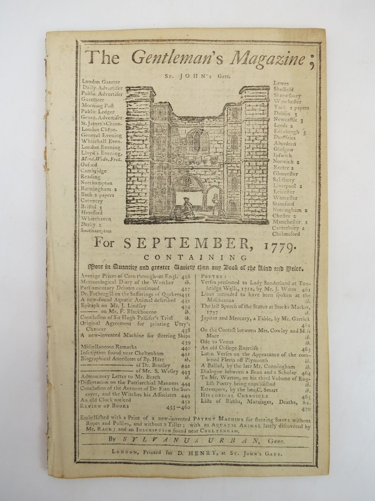INVENTION STEERING SHIPS. THE GENTLEMAN'S MAGAZINE, SEPTEMBER 1779 "New ...
