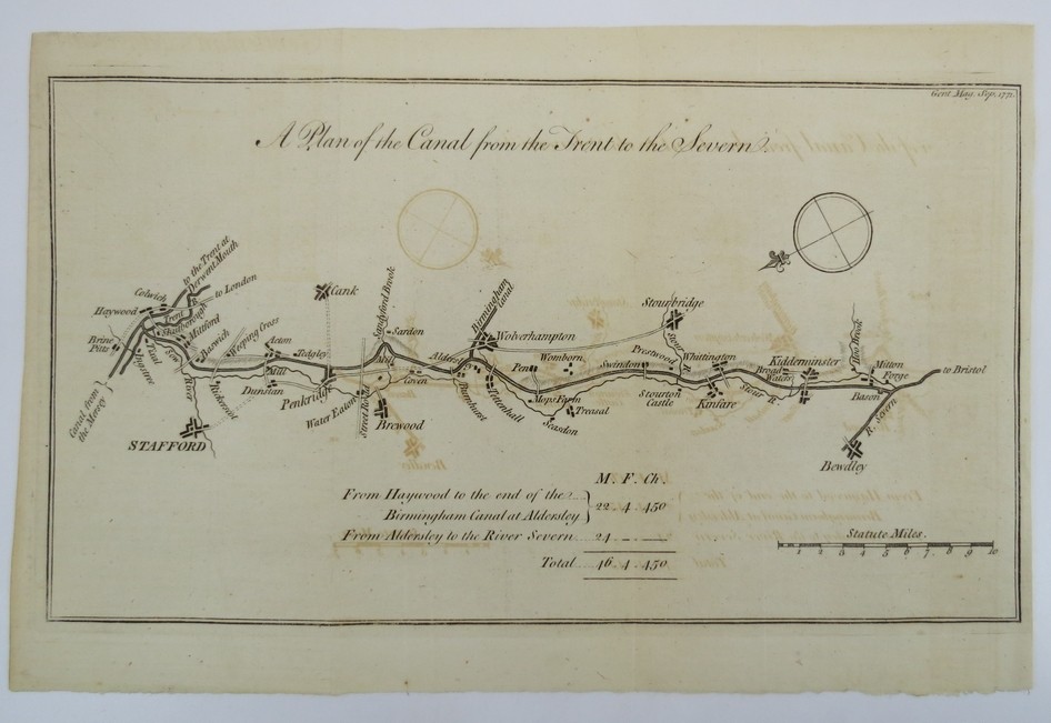 1771 MAP PLAN OF THE CANAL FROM THE TRENT TO THE SEVERN, ENGLAND