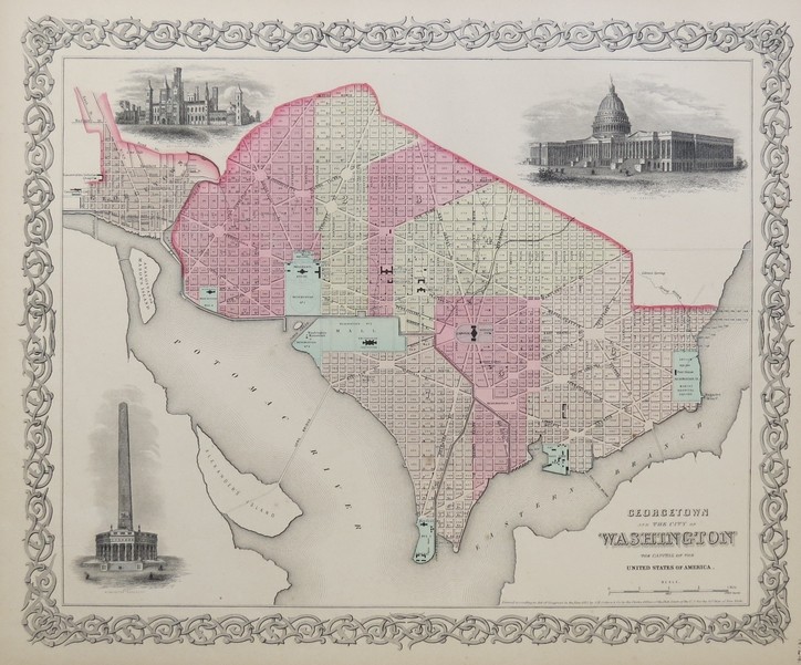 ORIGINAL 1855 COLTON'S HAND COLORED MAP OF GEORGETOWN & CITY OF ...