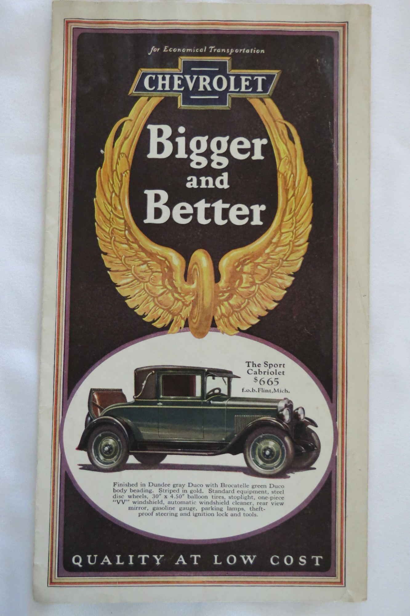 ORIGINAL C. 1927 CHEVROLET BIGGER AND BETTER BROCHURE - SPORT CABRIOLA ...