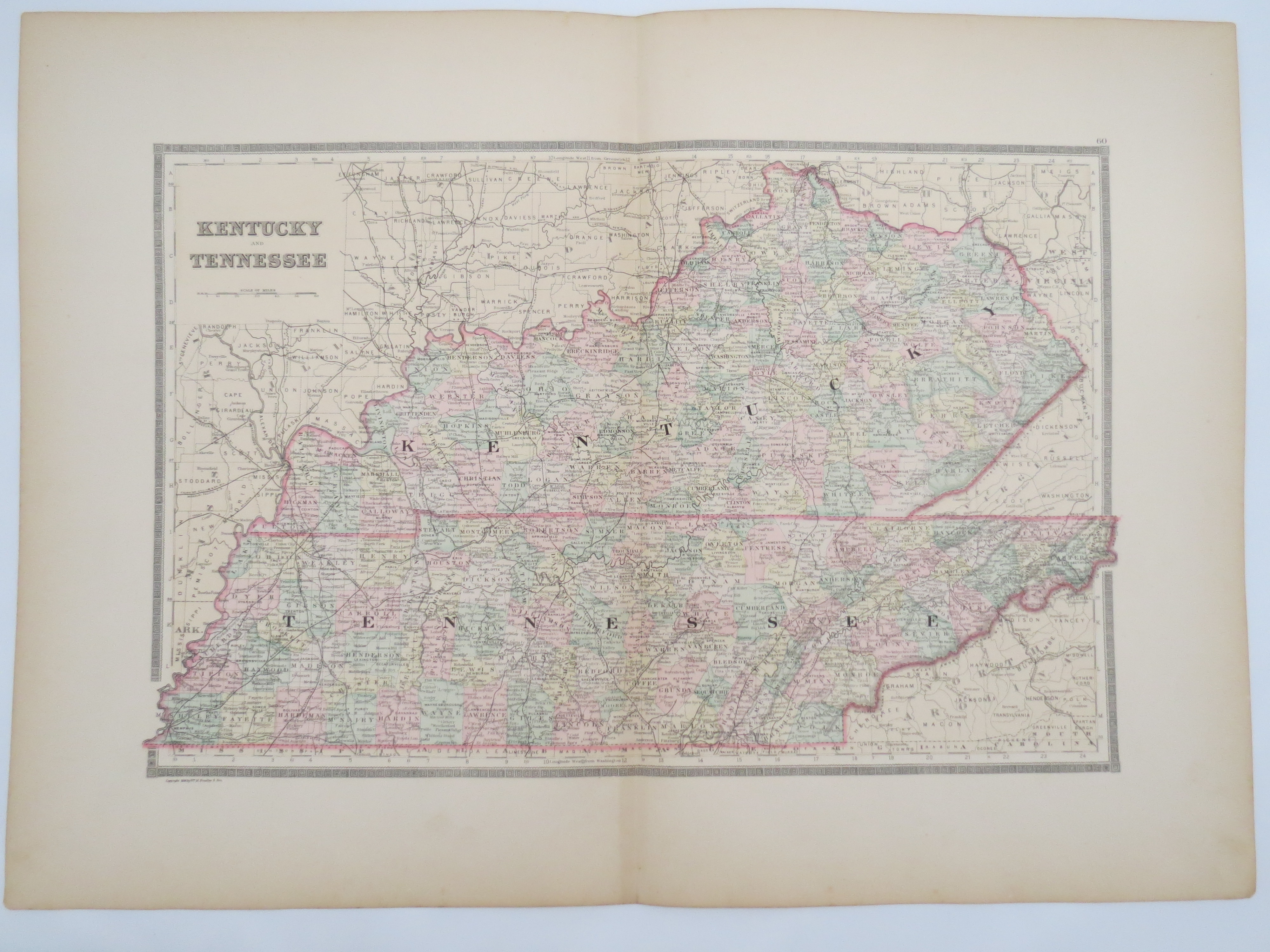 ORIGINAL 1888 HAND COLORED BRADLEY MAP-MITCHELL OF AUSTRALIA & NEW ...