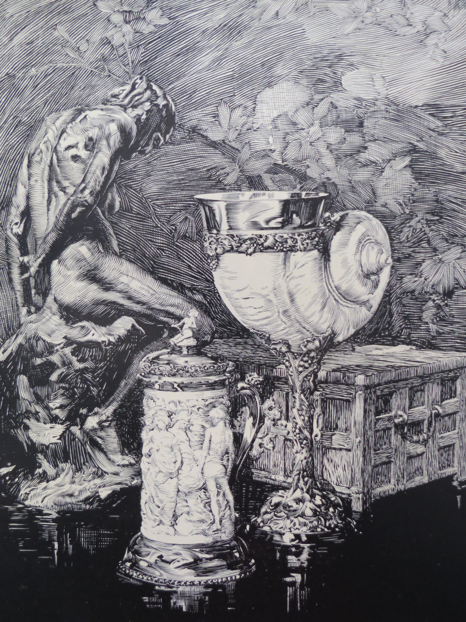 VINTAGE LINE ETCHING COLOR PRINT