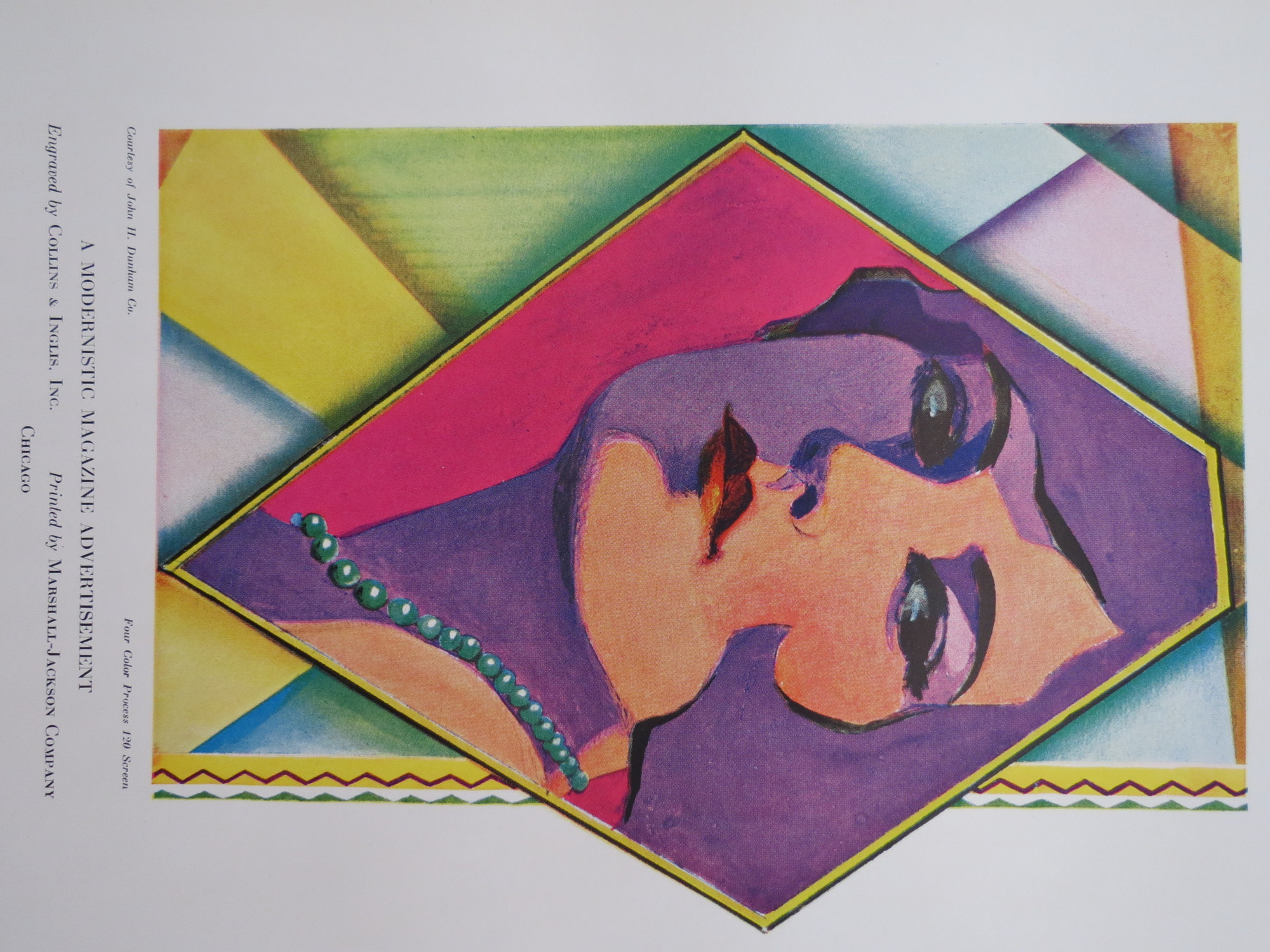 VINTAGE ART DECO PRETTY LADY COLOR PRINT