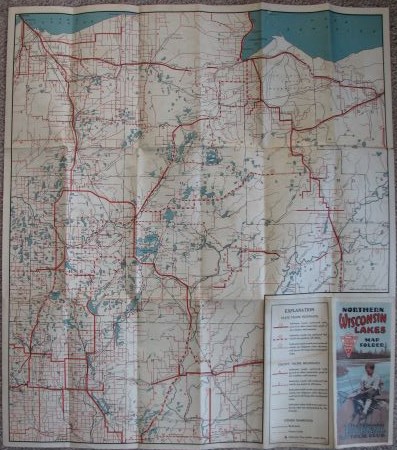 Northern Wisconsin Lakes Map Folder [1926 Road Map]