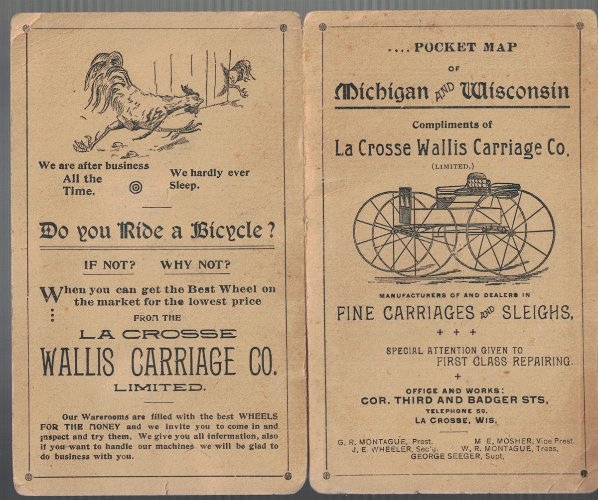Pocket Map of Michigan and Wisconsin: Compliments of La Crosse Wallis ...
