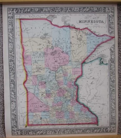 [vintage] County Map Of Minnesota (circa 1863)
