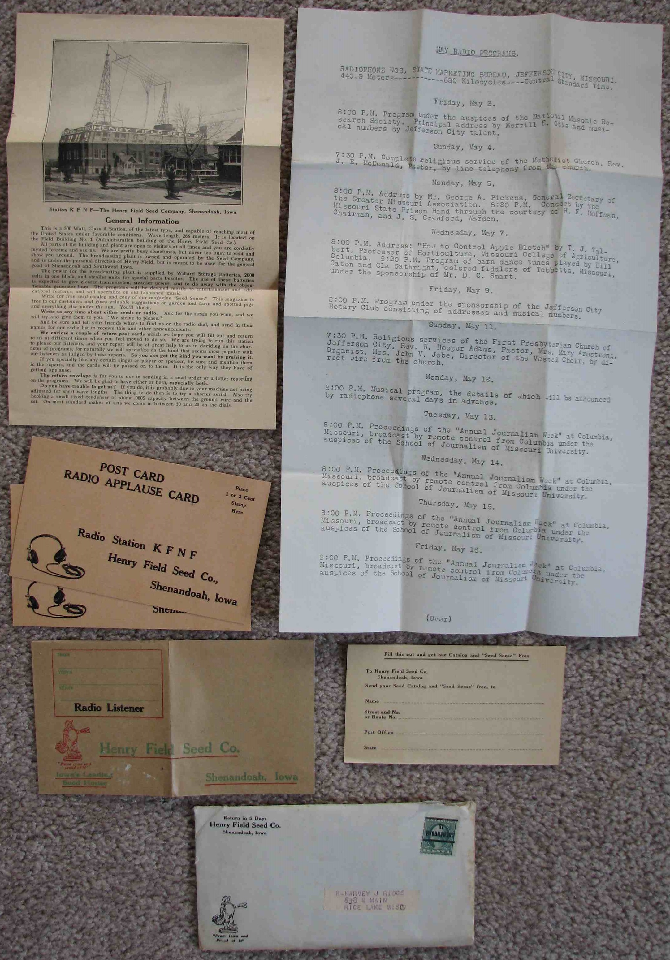 KFNF Radio Reception Card and Radio Station Pamphlet [The Henry Field ...