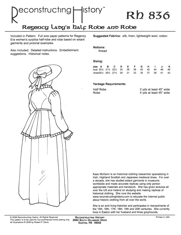 RH836: REGENCY LADY'S HALF ROBE & ROBE
