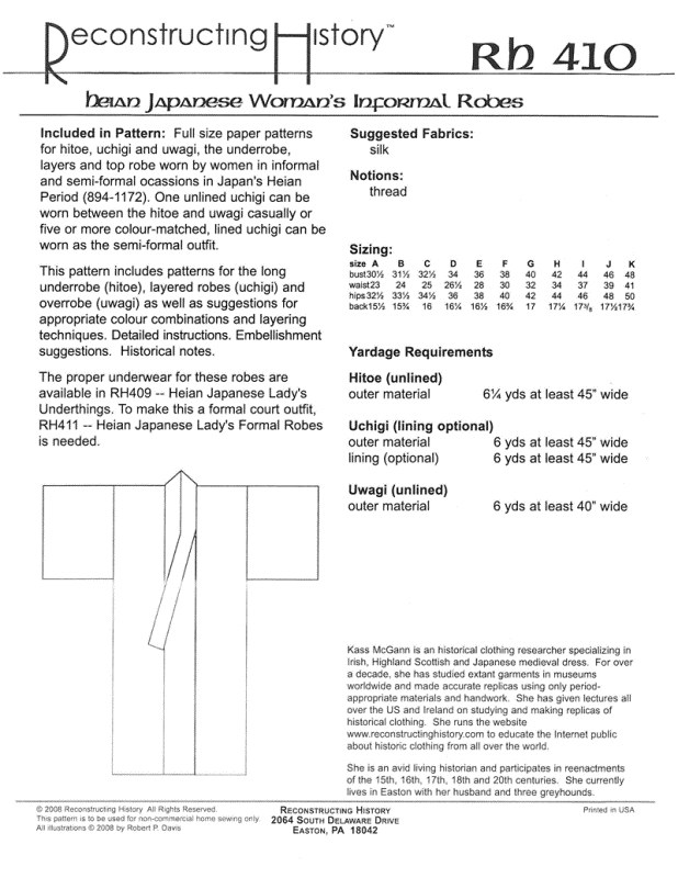 RH410: HEIAN JAPANESE WOMAN'S INFORMAL OUTFIT (HITOE, UCHIGI AND UWAGI)