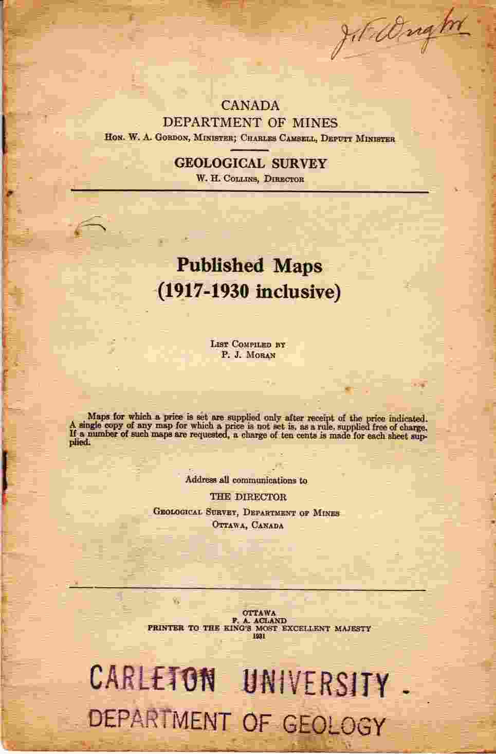 Published Maps (1917-1930 inclusive)