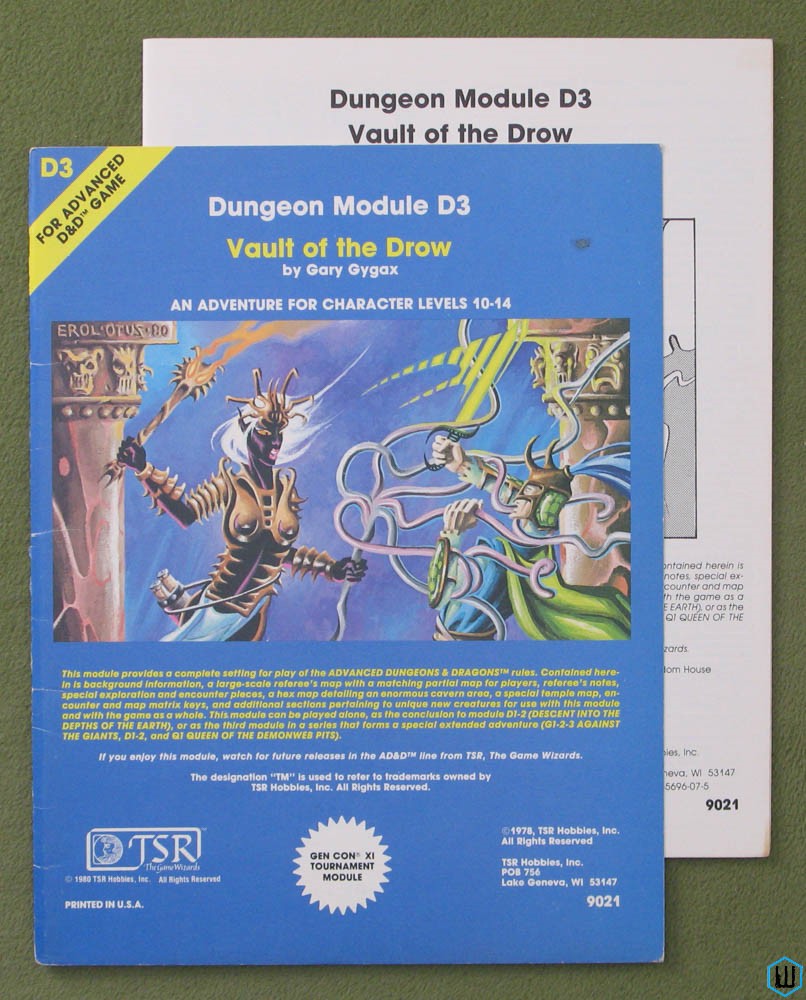 Vault of the Drow (Advanced Dungeons Dragons Module D3) Original 1980 ...